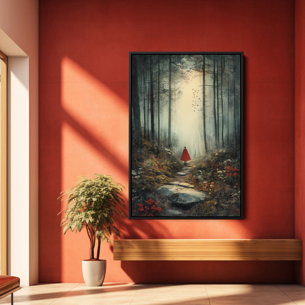 Scarlet Reverie – Forest Wall Art Canvas Print – Cozy Art Nest
